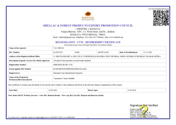 Certifications | Indian Spices & Masala Manufacturers | Bulk Whole ...