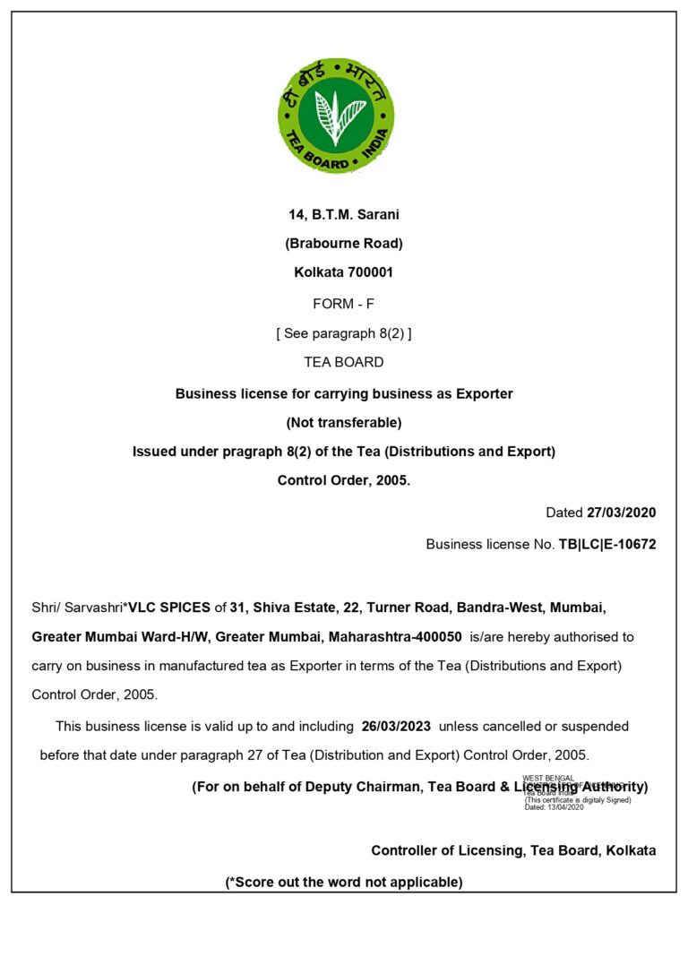 Certifications | Indian Spices & Masala Manufacturers | Bulk Whole ...